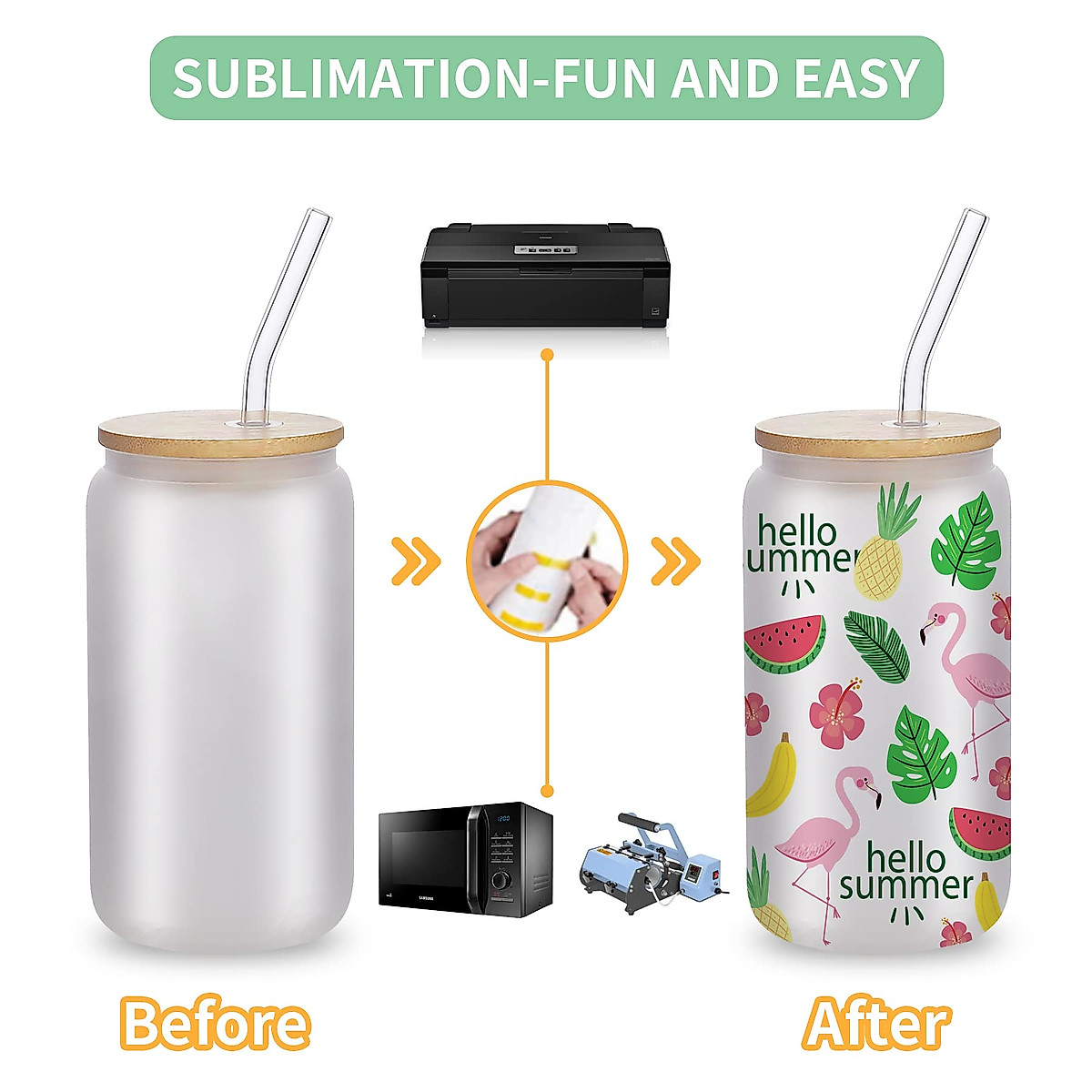 ktondic 6 Pack Sublimation Glass Cans Blanks Frosted, 16 OZ Sublimation Beer Tumblers with Lid and Straws,Frosted Glass CupsIce Coffee Cups for Juice Soda Cocktail