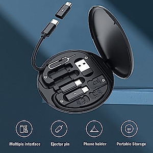 Yesimla USB C Adapter OTG Cable Kit, Multi Charging Cable Case Convertor USB C to iOS Device/Type C/Micro/USB A Adapter, Data Transfer Contains Card Slot for Traveling, Use as Phone Holder (Black)