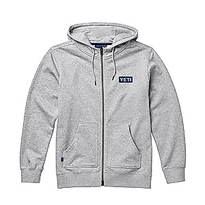 YETI Logo Badge Fleece Full Zip Hoodie, Heather Gray, Large