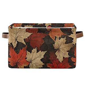 Maple Leaf Storage Basket,Vintage Fall Autumn Large Storage Bin Fabric Collapsible Organizer Bag with Handles 15x11x9.5 inch