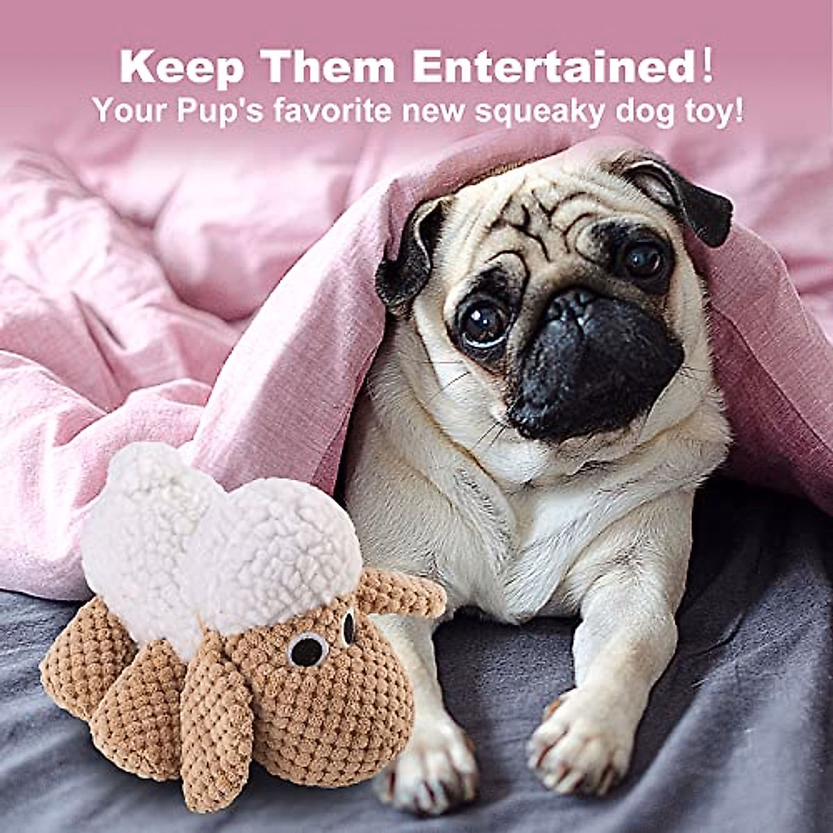 horrain Squeaky Plush Dog Toy, Durable Chewing Toys Stuffed Animals Toys with Cotton Material for Puppies, Small Medium Pets (Adorable Sheep Pattern)