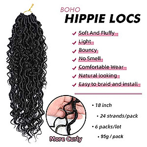 6 Packs Goddes]s River Faux [Loc]s Wavy [Crochet] With Curly [Hair] In Middle And Ends [Boho Synthetic [Hair] Extension（18inch,1B）
