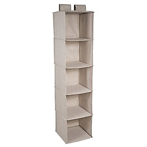 Bigso Soft Storage Hanging Closet Organizer | Polyester Hanging Closet Organizers and Storage with 5 Compartments | Clothes Organizer That Hangs on Closet Rods | 11.8” x 11.8” x 52.6” | Beige