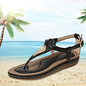 peqiut Sandals for Women Casual Summer Womens Peal Buckle Ankle Strap Sandals Boho Beach Flat Comfort T-Strap Thong FlipFlops