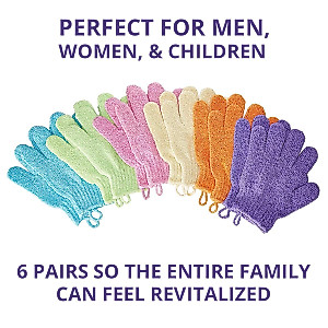 HARCCI Bath Exfoliating Massage Gloves - 6 Pairs of Shower Mitts for Men & Women - Removes Dead Skin and Improves Blood Circulation | Makes Skin Soft and Healthy