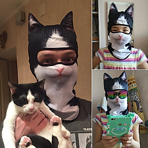 WTACTFUL 3D Animal Ears Balaclava Breathable Cover Hood Face Mask Sun Protection for Skiing Snowmobile Riding Hunting Music Festivals Raves Halloween Party Activities British Bicolor Cat MEB-18