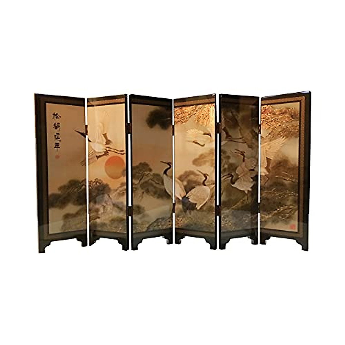APERFECT Decorations for The Home, 6 Panel Divider, Mini Folding Screen, Chinese Lacquerware, Mini Desktop Folding Screen, Feng Shui Ornaments, Oriental Gift, Business Gift