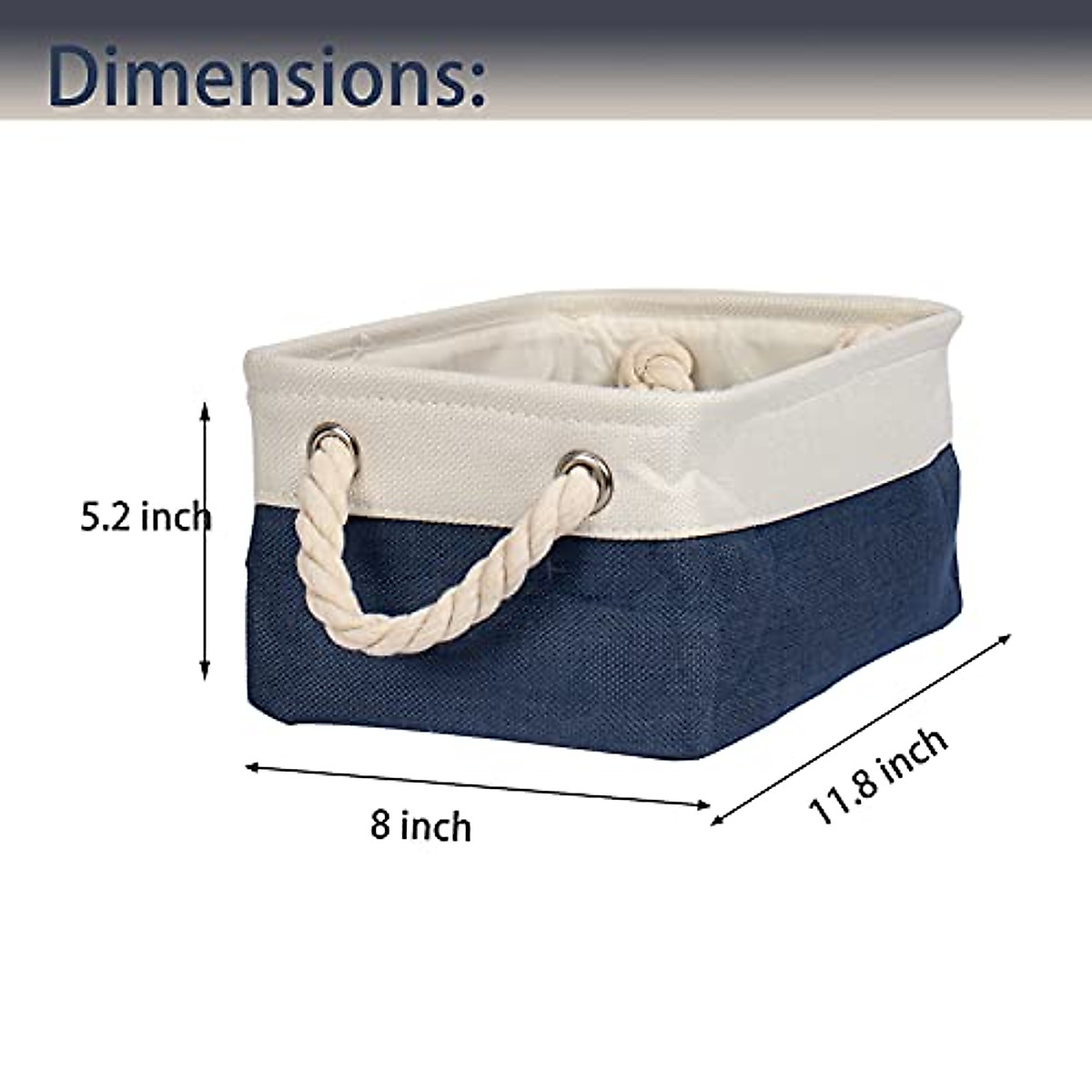 HOSEN 6 PACK Storage Large Basket Set - Collapsible Sturdy Cotton Organizer Basket Bin Box with Carry Handles for Linens, Towels, Toys11.8 X 7.8 X 5.1"