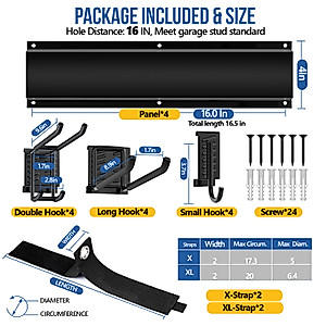 Volitaous 64Inch Garden Tool Organizer for Garage, Heavy Duty Garage Storage Rack, Adjustable 12PC Wall Hook for Yard Tool Organizer, Garden Tool Rack Max 400Lbs