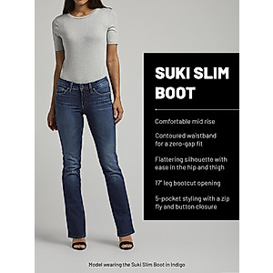 Silver Jeans Co. Women's Suki Mid Rise Curvy Fit Slim Bootcut Jeans, Vintage Dark Wash, 29W x 31L