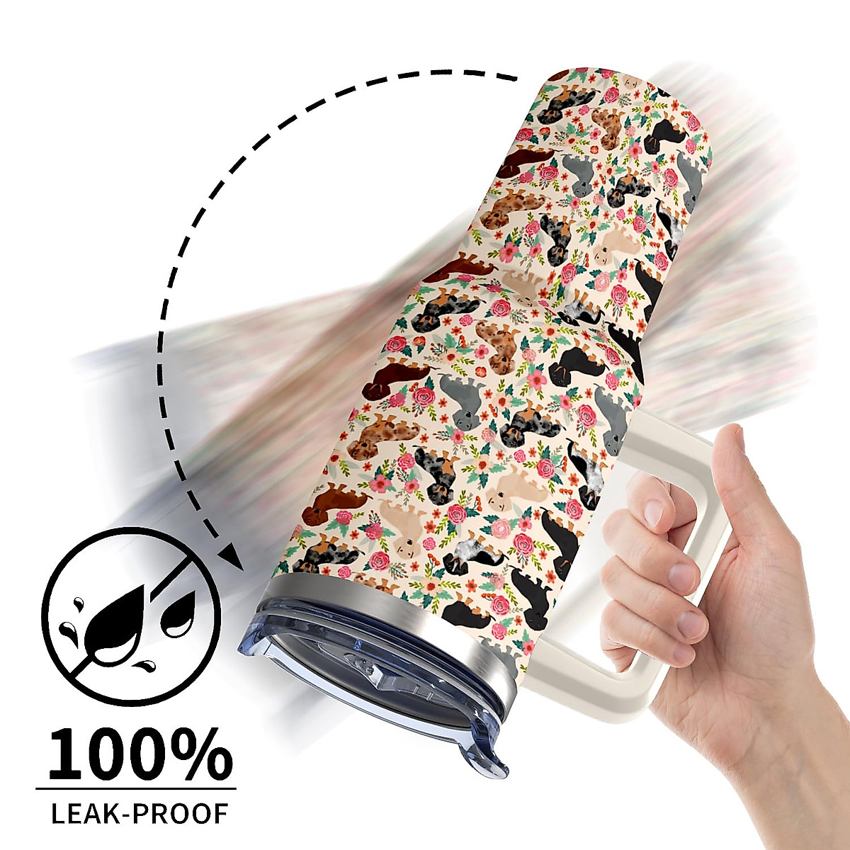 Vehcimbev 40oz Dachshund Tumbler with Handle and Straw - Stainless Steel Double Wall Insulated Tumbler - Hot & Cold - 40oz Capacity - Dachshund Gift