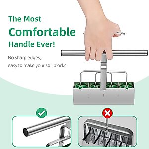 Soil Blocker with Comfortable Handle, 4 Cell Soil Block Maker 2 Inch Mold Blocking Tool for Seed Starting Germination, Grow Seedling No Transplant Shock
