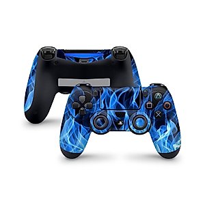 ZOOMHITSKINS Compatible with PS4 Controller Skin, Blue Flames Fire Black Gloss Inferno Aqua Art, Durable, 3M Vinyl, Made in The USA