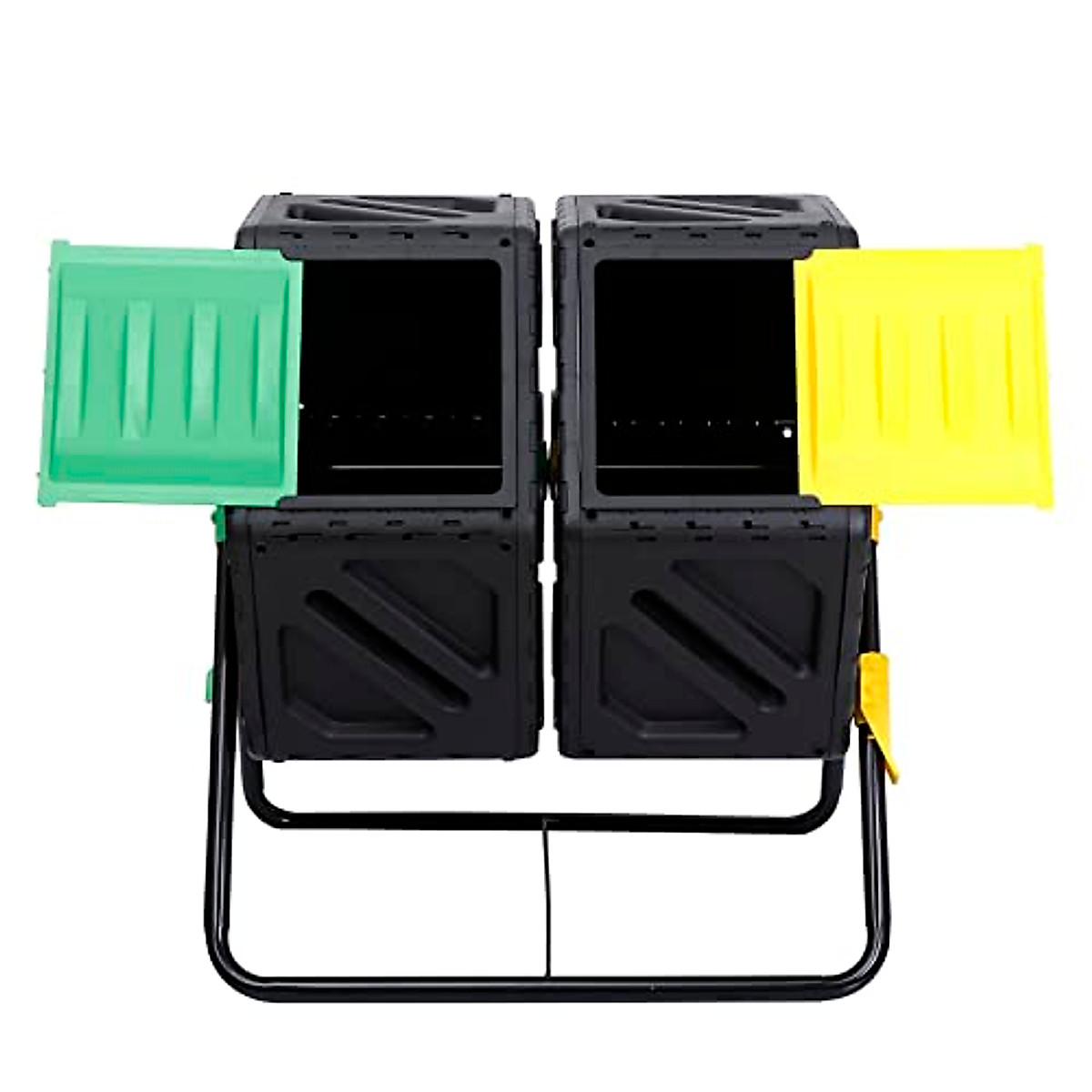 Compost Bin Tumbling Composter Rotating w/ 2 Sliding Doors Compost Bin, Dual Chamber All Season Heavy Duty Outdoor Gardening Composting Tumblers Garden Yard (37 Gallon, Black)