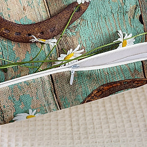 Castle Fairy Horseshoe Reversible Print Pillow Cover 18"x18" for Bed or Sofa,Rustic Vintage Wooden Board Pack of 2 Cushion Cover,White Daisy Flower Single Pack Couch Pillow Cover