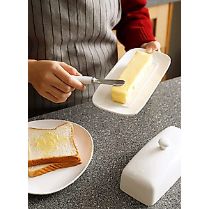 Butter Dishwith Lid for Countertop, Ceramics Butter Keeper Holder With Airtight Cover,Butter Container for Counter or Fridge, White Butter Holder