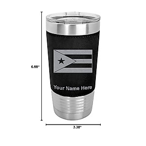 LaserGram 20oz Vacuum Insulated Tumbler Mug, Flag of Puerto Rico, Personalized Engraving Included (Faux Leather, Black)