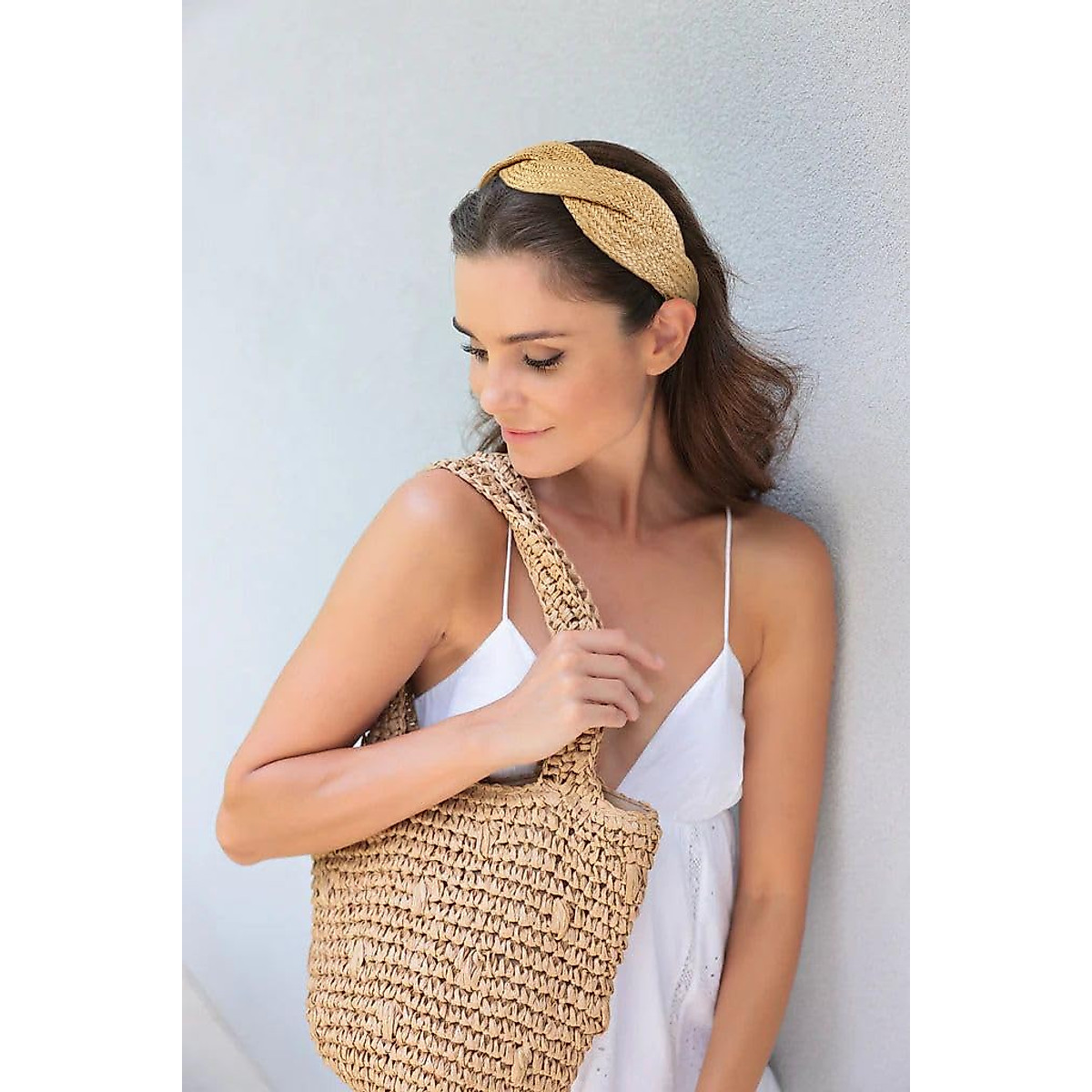 WOVOWOVO Straw Headbands for Women Girls Rattan Wide Headband for Women’s Hair Fashion Summer Boho Braided Head Bands Non Slip Hairbands Accessories, 2 Pack