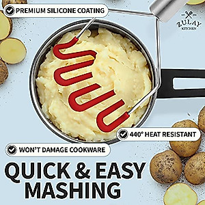 Zulay Kitchen Non-Scratch Potato Masher Kitchen Tool - Durable Stainless Steel Wrapped in Premium Silicone Mashed Potatoes Masher - Versatile Masher Hand Tool & Potato Smasher (Red)