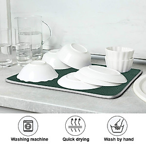 Qilmy Hunter Green Dish Drying Mats Tableware Absorption Water Mat Home Decor Drying Pad for Kitchen Countertop, 18 X 24 Inch