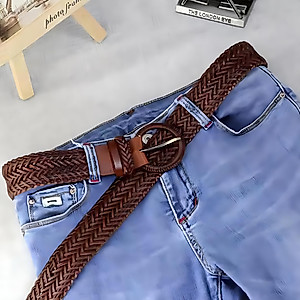 ANNULOYA Braided Belt for Women 1.6 inch Wide Woven Leather Waist Band for Pants and Dress with Buckle (Brown)