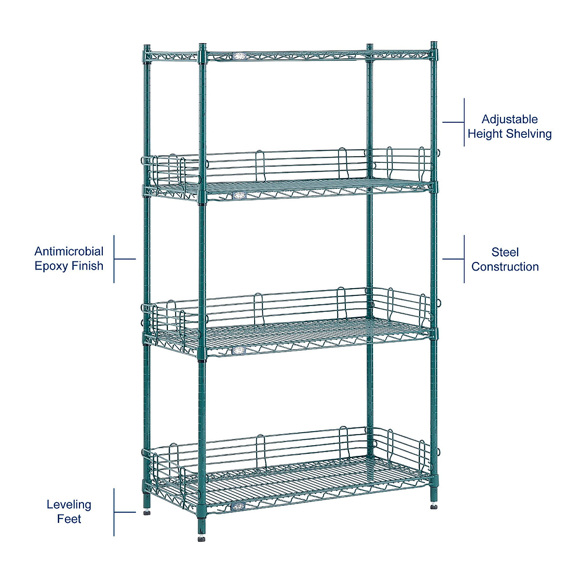 Nexel Poly-Green Adjustable Wire Shelving Unit, 4 Tier, Heavy Duty Commerical Storage Organizer Wire Rack, 24" x 60" x 63", Green