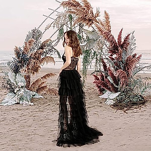 AWAYTR Maxi Mesh Tulle Skirt for Women - Detachable Wedding Train Dress, Floor Length Overlay Long Tutu Skirts for Prom(Black)