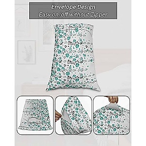 Edwiinsa Weeping Flowers Pillow Covers Standard Size Set of 2 20x26 Bed Pillow, Teal Grey Summer Spring Floral Botanical Art Plush Soft Comfort for Hair/Skin Cooling Pillowcases with Envelop Closure