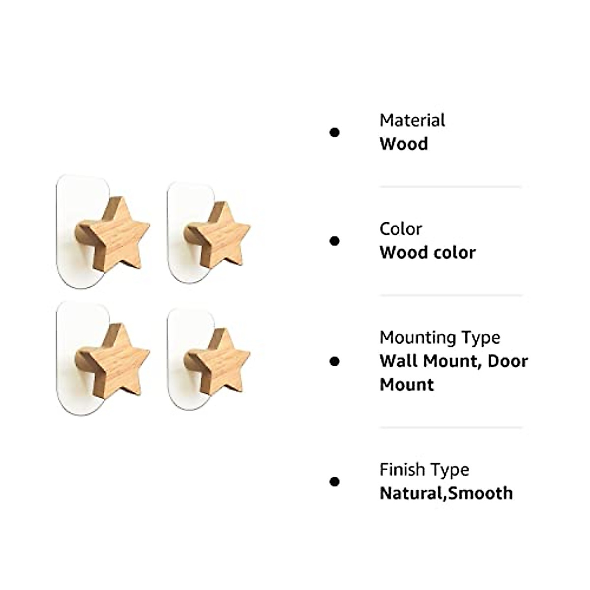 Yisiziyo Beech Wood Coat Hooks 4 Pieces Kids Room Decor Sticky Hooks Strong No Marking Glue No Drilling Required