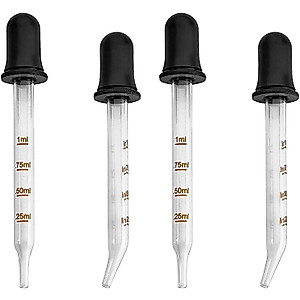 Eye Dropper - (Pack of 4) Bent & Straight Tip Calibrated Glass Medicine Droppers for Medications or Essential Oils Pipette Dropper for Accurate Easy Dose & Measurement (1 mL Capacity)