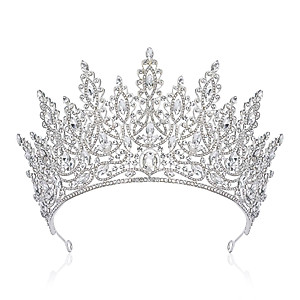 SWEETV Tiara Crown for Women, Wedding Tiara for Bride, Crystal Princess Headpiece, Girls Quinceanera Prom Pageant Crown Diadem, Silver