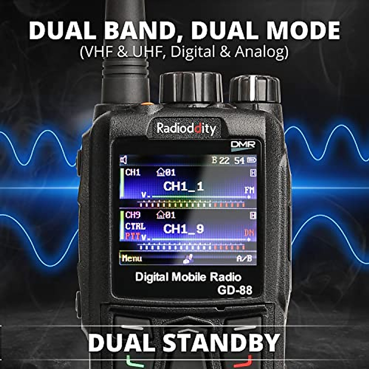 Radioddity GD-88 DMR & Analog 7W Handheld Radio, VHF UHF Dual Band Ham Two Way Radio, with GPS/APRS, Cross-Band Repeater, SFR, 300K Contacts