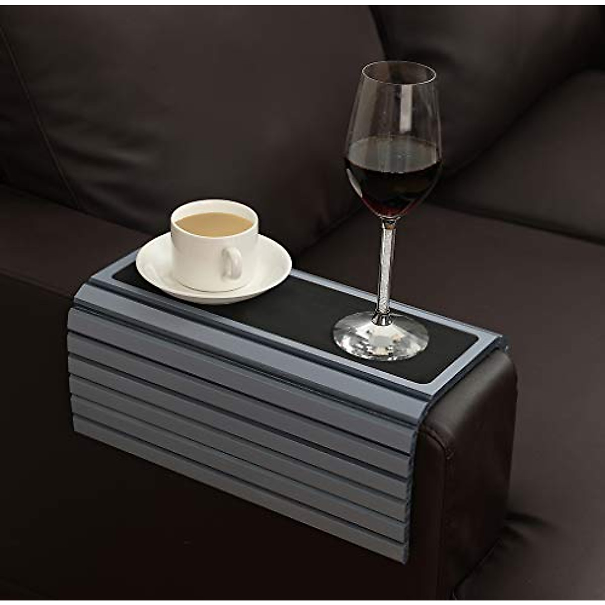 GEHE Sofa Arm Tray Table for Couch Flexible/Foldable Sofa Tray Couch arm Table Perfect for Drinks Snacks Remote Control or Phone Great arm Tray for Couch armrest (Grey)