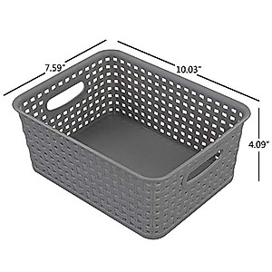 Wekioger Plastic Storage Baskets with Handles, Gray, Set of 6