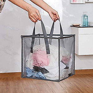Set of 2 Mesh Popup Laundry Hamper, Collapsible Laundry Basket Double Space Saving Portable Foldable Dirty Clothes Hamper for Bathroom Bedroom College Dorm Room (33L+65L)