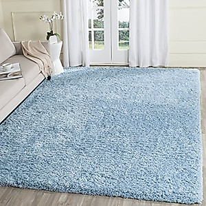 SAFAVIEH Supreme Shag Collection 8' x 10' Light Blue SGS621D Handmade Solid 1.5-inch Thick Area Rug