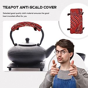 Teapot Handle Holder Cloth Tea Pot Handle Cover Heat- Resistant Non Slip Pot Holder Sleeve Teakettle Handle Sleeve for Home Kicthen (Red)