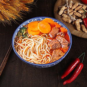 Luxshiny Ceramic Bowl Ceramic Soup Bowl Blue And White Porcelain Bowl Ceramic Ramen Bowl Snack Bowl Serving Bowl for Home Kitchen Noodle Soup Salad Pasta (7inch)