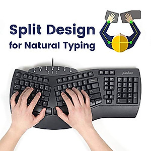 Perixx Periboard-512 Ergonomic Split Keyboard - Natural Ergonomic Design - Black - Bulky Size 19.09"x9.29"x1.73", US English Layout