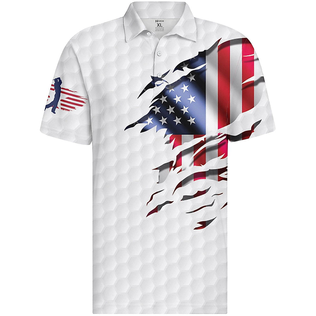 HIVICHI Golf Shirts for Men Funny Print Crazy Hawaiian Mens Polo Shirt Patriotic Flag Shirt, Large, 7198