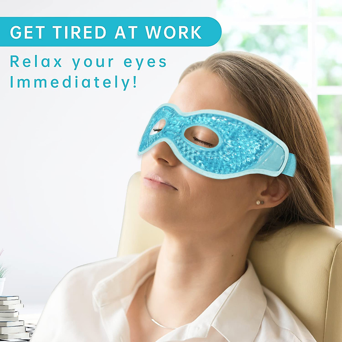 2 PCS Ice Eye Mask Reusable Ice Pack for Eyes,Hot Cold Compress Gel Bead Cooling Eye Mask with Eye Hole for Puffiness/Dark Circles/Eye Bags/Dry Eyes/Headaches/Migraines/Stress Relief (Blue)