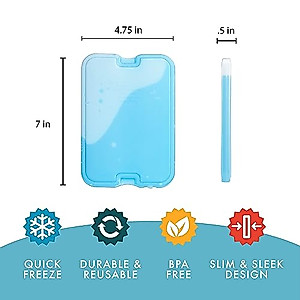 Cool Coolers by Fit + Fresh Slim Compact Reusable XL Ice Pack, Perfect for Lunch Boxes, Coolers, and Beach Bags, Blue, 4 Pack