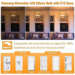 hansang E12 LED Bulbs Dimmable, 40W Equivalent, 3000K Soft White, T6 Tube Candelabra LED Light Bulbs for Chandelier, Light Bulbs Small Base with Filament Clear Glass, 120V, CRI85+, 400LM, 8 Pack