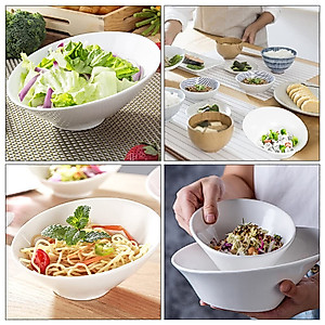 Luxshiny Ceramic Salad Bowls Porcelain Serving Dish White Angled Ceramic Bowls Large Salad Mixing Bowl for Weddings Events Birthday Party Soup Rice Prep
