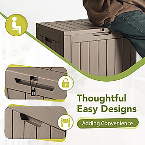 Flamaker 32 Gallon Deck Box Outdoor Waterproof Resin Storage Box with Lockable Lid Indoor Storage Bin for Patio Cushions, Toys (Brown)