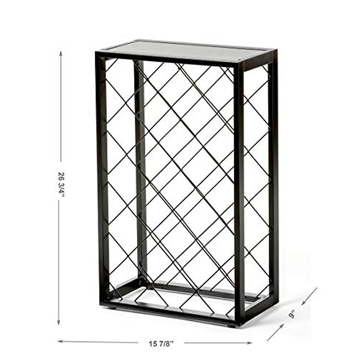 Mango Steam 23 Bottle Black Wine Rack with Glass Top Shelf, Free Standing for Home, Kitchen and Bar