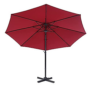 FLAME&SHADE 10 ft Cantilever Offset Outdoor Patio Umbrella with Base Stand Rotate and Tilt - Red