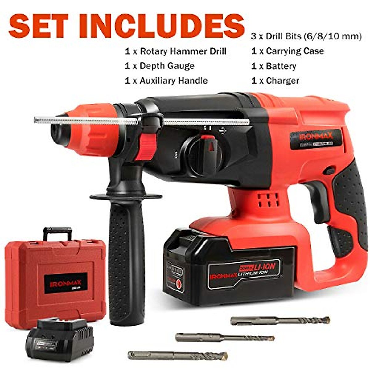 Goplus 1 Inch SDS Plus Cordless Rotary Hammer Drill, 20V 3 Functions Variable Speed Demolition Hammer Kits w/ 4.0Ah Battery & Charger, Adjustable Handle, Drill Bits
