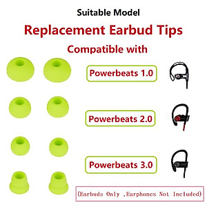Replacement Earbud Tips for Powerbeats 2 Silicone Earbud Tips Earbuds Set Compatible with Beats Powerbeats 3 Powerbeats 2 Wireless in-Ear Earphones,4 Pairs,Fluorescent Yellow
