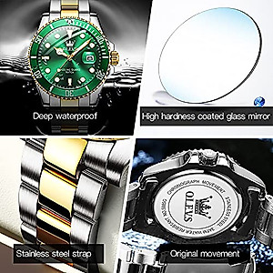 OLEVS Mens Watches Green Watches for Men Watch Men Luxury Quartz Big Face Men's Wrist Watches Fashion Gold Watch for Men Dress Silver Watches Stainless Steel Watches relojes para Hombres